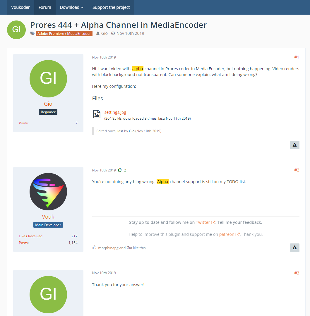 Need RGB+ Alpha In Mov Format - Closed feature requests - Voukoder Pro